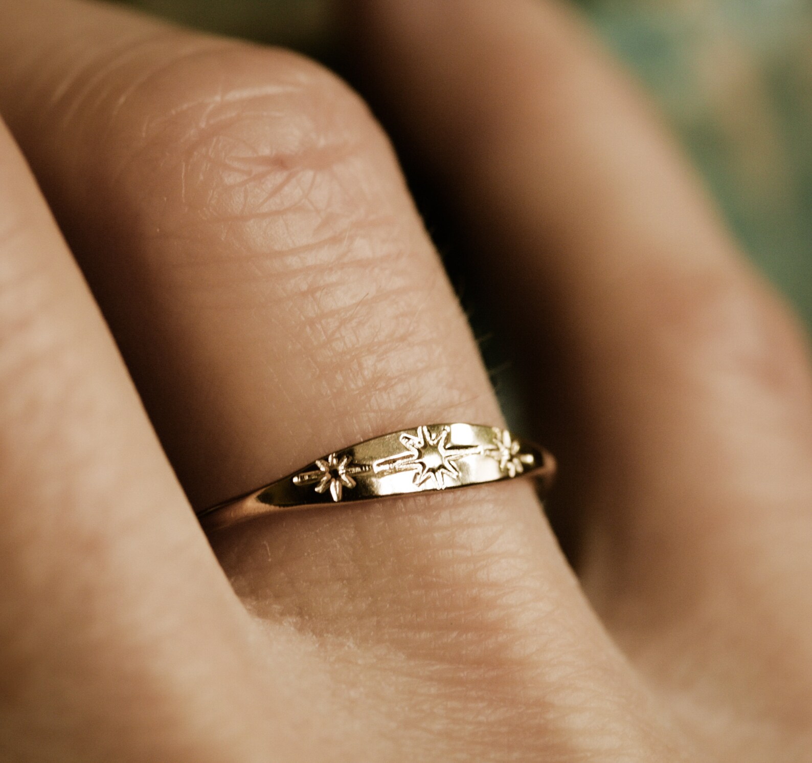 Solid Gold Three Stars Ring Hand Stamped Artisan Jewelry - Etsy