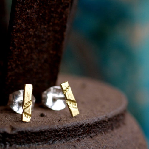 Tiny Line Studs Sterling Silver Gold Bar Studs Minimalist | Etsy