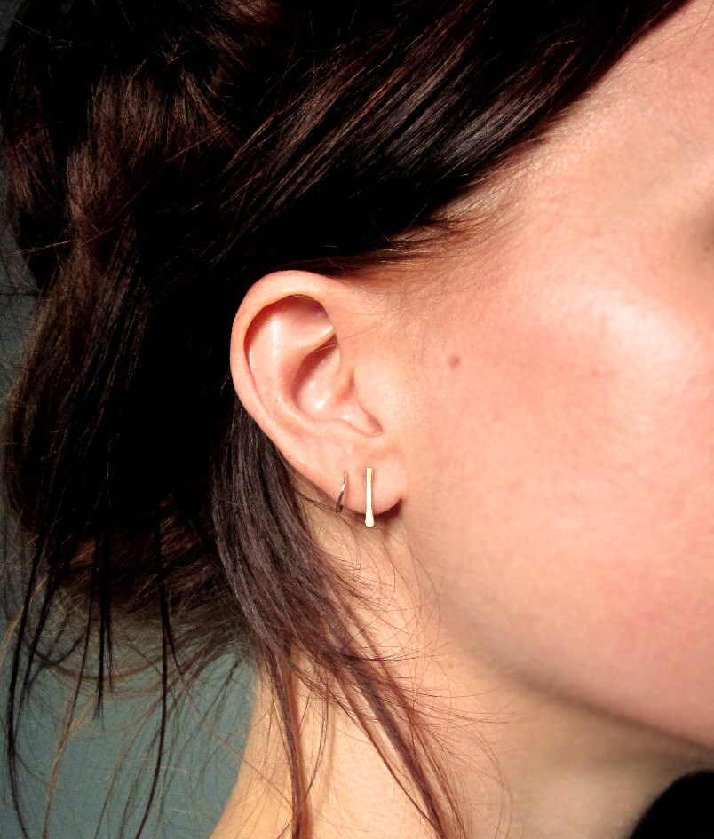 Line Earrings Tiny Bar Earrings Minimalist Gold Studs Small | Etsy