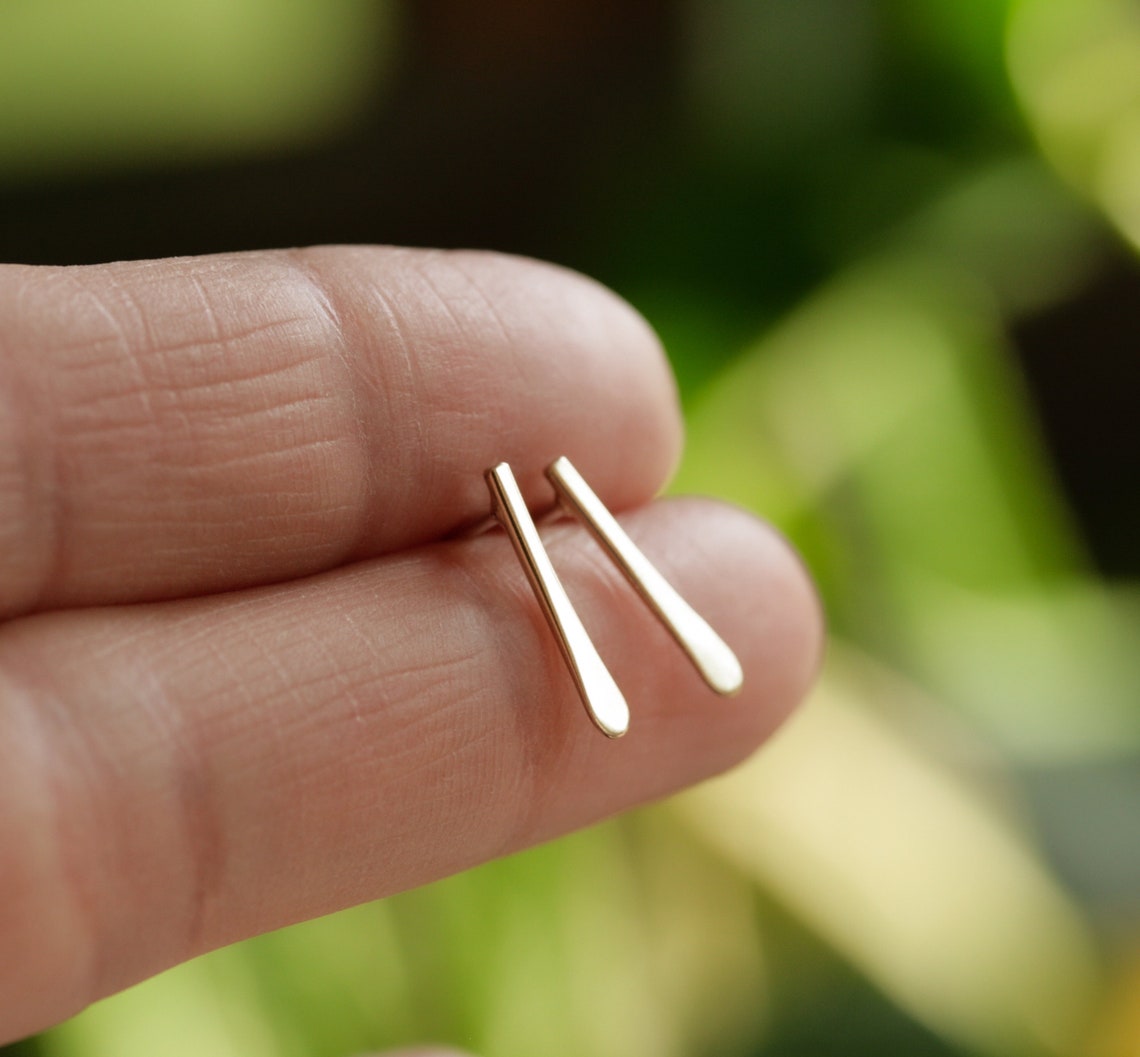 Line Earrings Tiny Bar Earrings Minimalist Gold Studs Small - Etsy