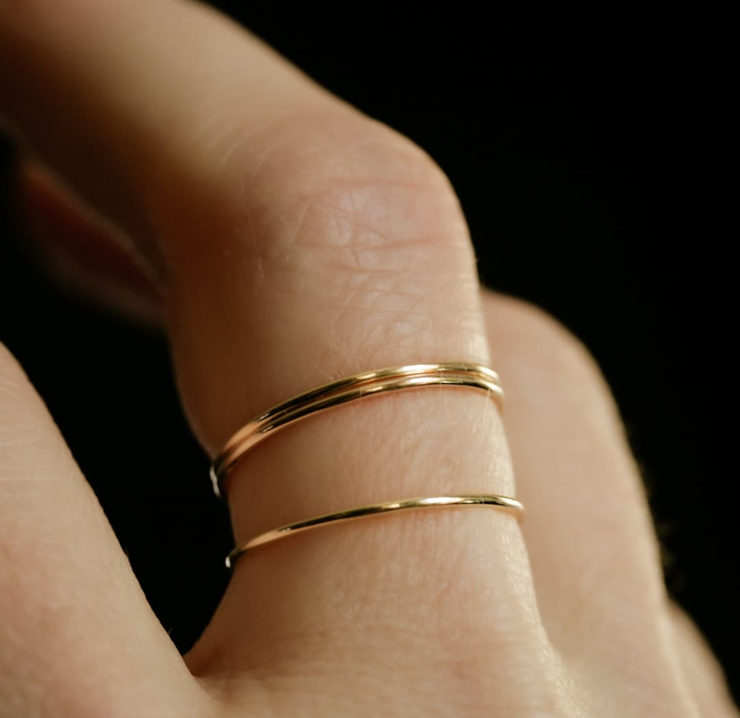 Dainty Stackable Rings- Thin Wedding Bands- Minimalist- Solid Gold Stacking Rings- SLIP RING ...