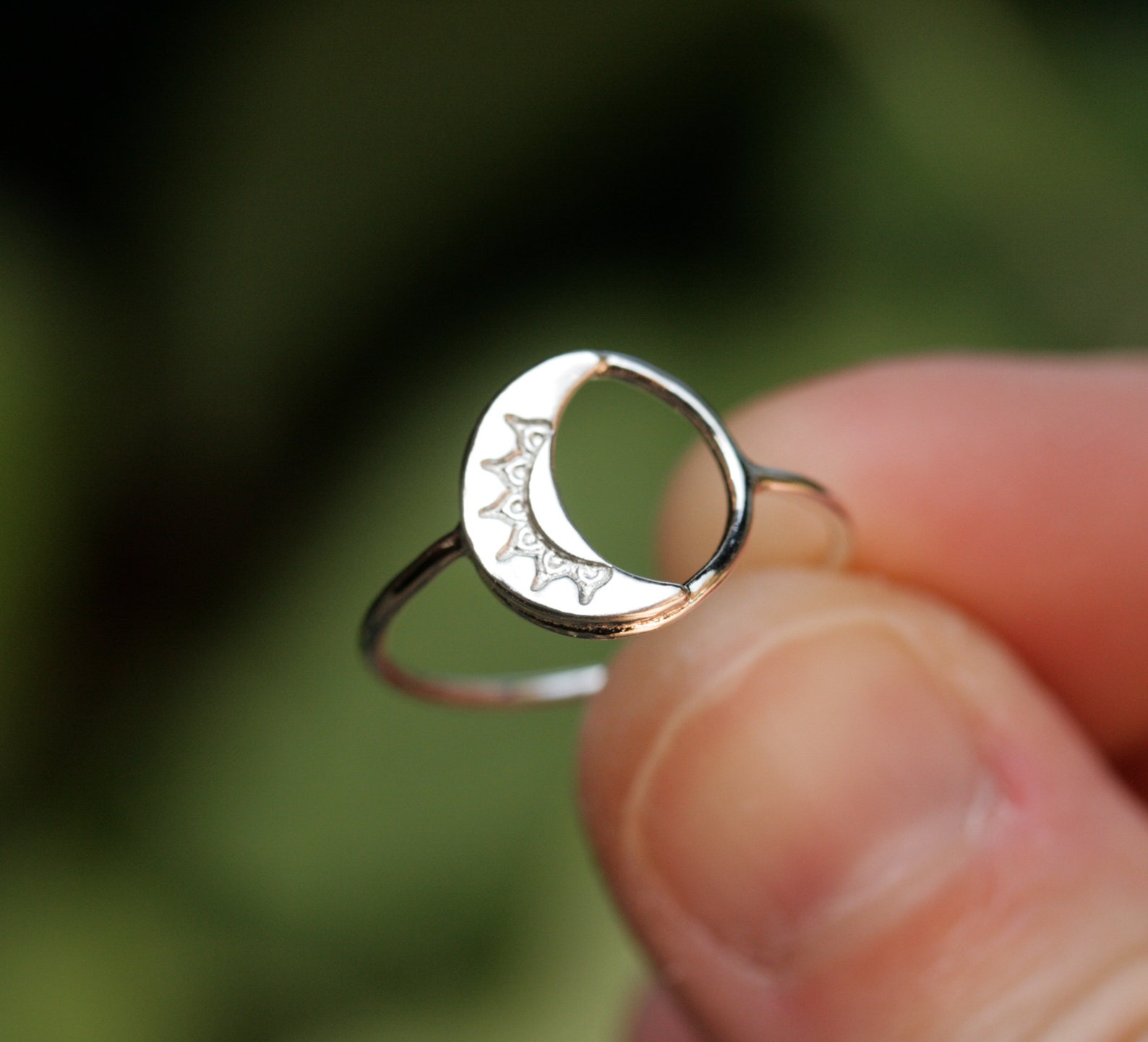 Moon Ring Dainty Circle Ring Solid Gold Moon Ring Silver Moon | Etsy