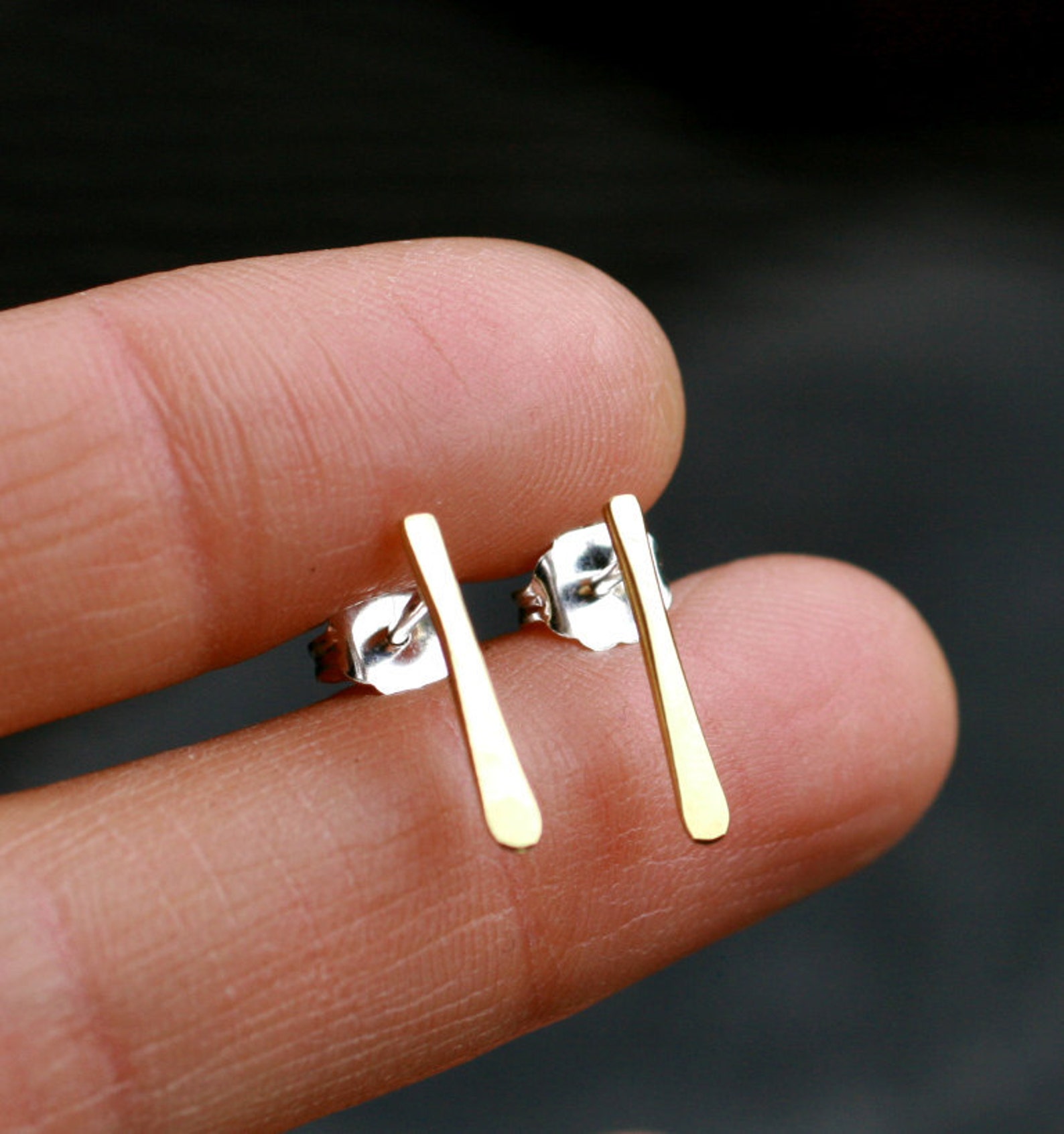 Line Earrings Tiny Bar Earrings Minimalist Gold Studs Small - Etsy
