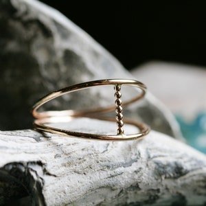 Handmade Dainty Cage Ring- Double Band Bar Ring- BEADED T STRAP ...