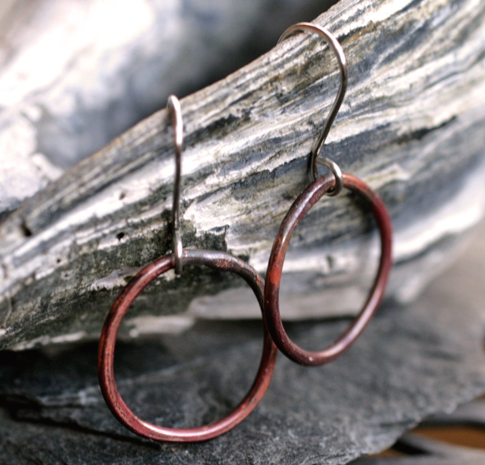 Small Circle Earrings Copper Circle Earrings Tiny Copper Heat Patina ...