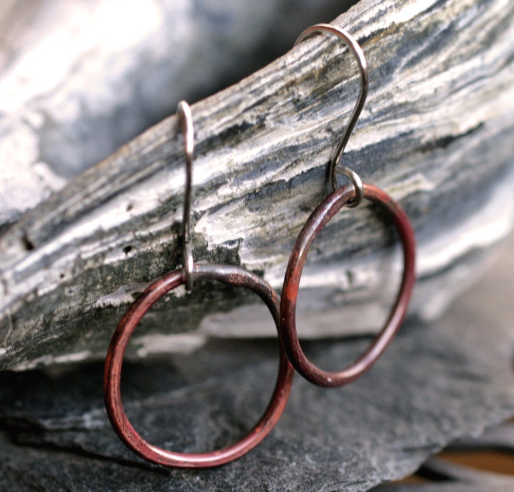 Small Circle Earrings Copper Circle Earrings Tiny Copper Heat Patina ...