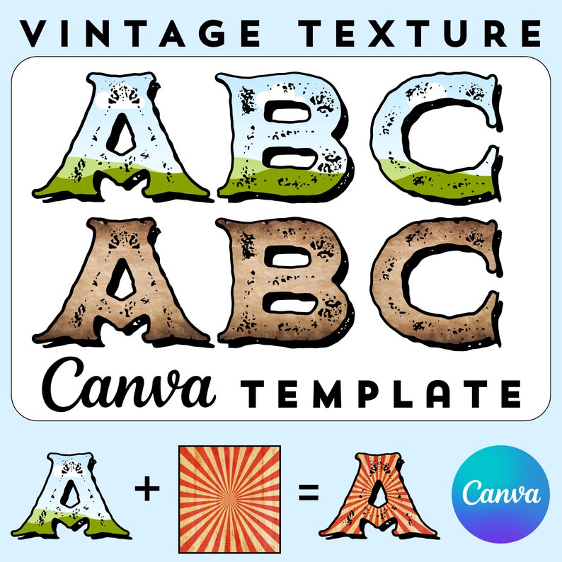 Vintage Texture Editable Canva Frames Distressed Alphabet Letters ...