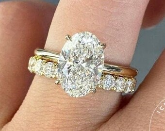 3CT Oval Cut Moissanite Engagement Ring 14K Gold Moissanite Bridal Ring Set for Her Wedding Set ...