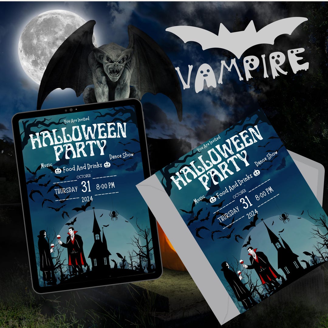 Editable Vampire Halloween Invitation Dark Halloween Cute Invitation ...