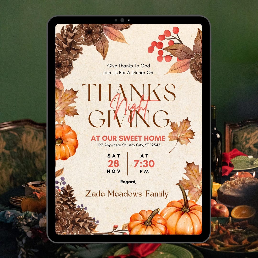 Thanksgiving Dinner Invitation Let's Gather Invitation Let's Give ...