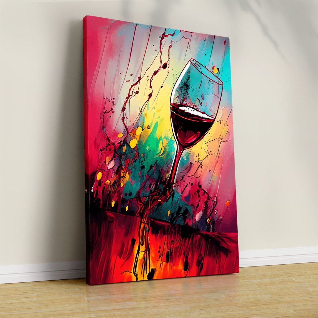 Colorful Wine Glass Painting Print Canvas Art Prints Wine Lover Gift ...