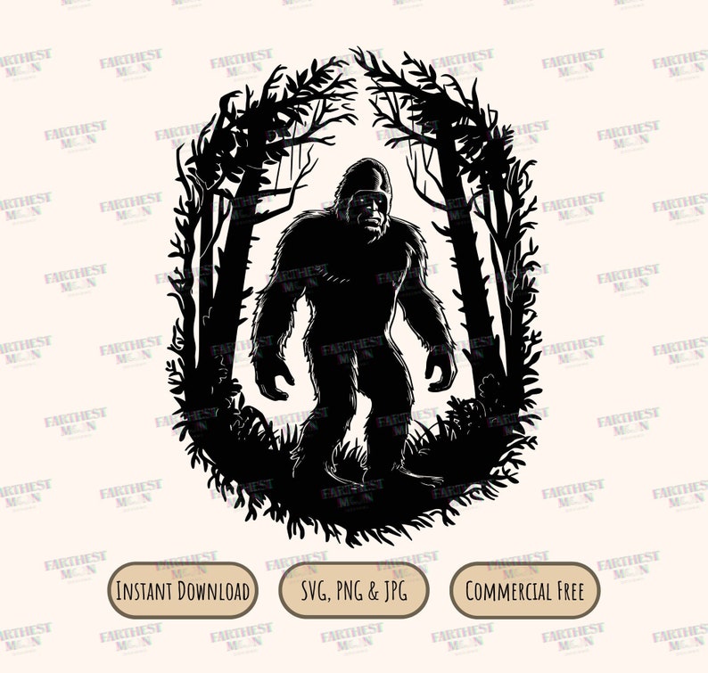 Bigfoot Silhouette SVG Bigfoot Tree SVG Walking Outdoors in Forest ...