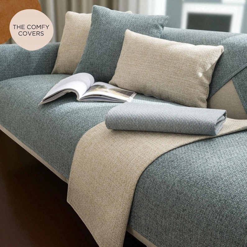 Sofa Dust Cover, Cotton Couch Cover, Linen Sofa Cover, Large Size Couch ...