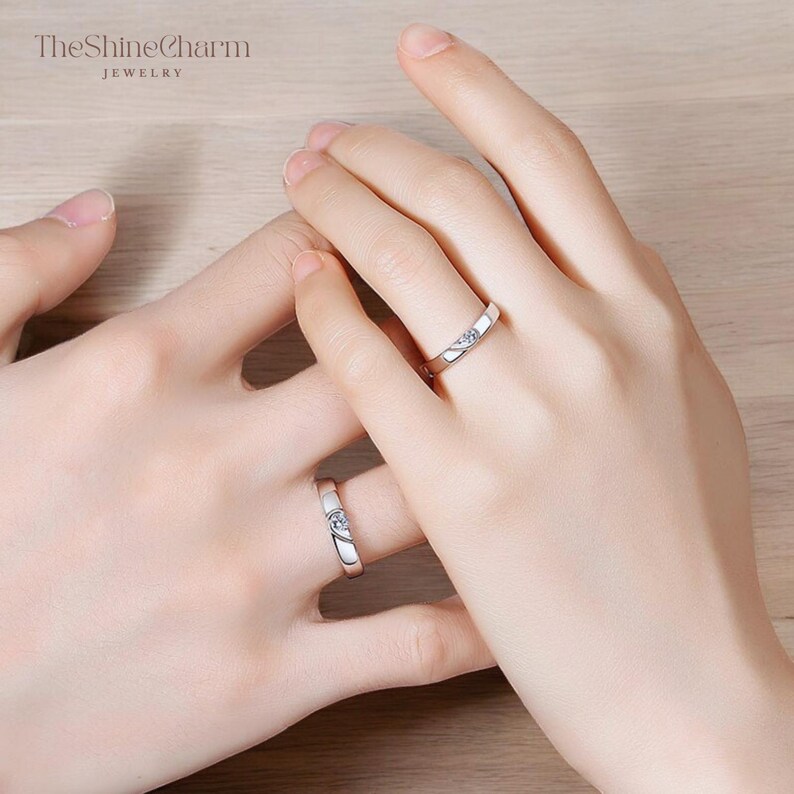 Matching Heart Couple Rings, His and Hers Silver Rings, Promise Rings ...