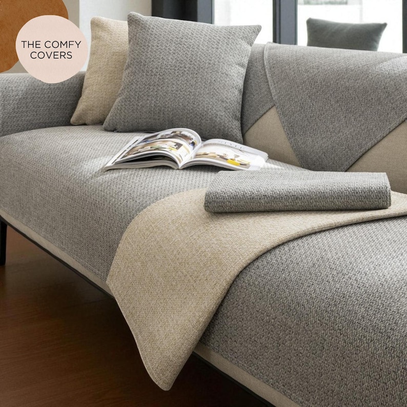 Sofa Dust Cover, Cotton Couch Cover, Linen Sofa Cover, Large Size Couch ...