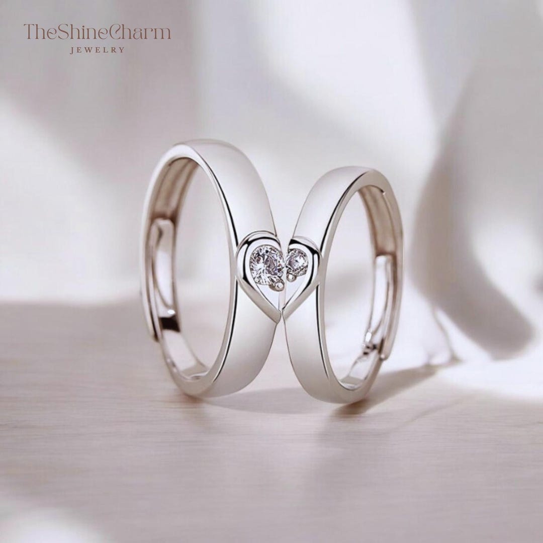 Matching Heart Couple Rings, His and Hers Silver Rings, Promise Rings ...