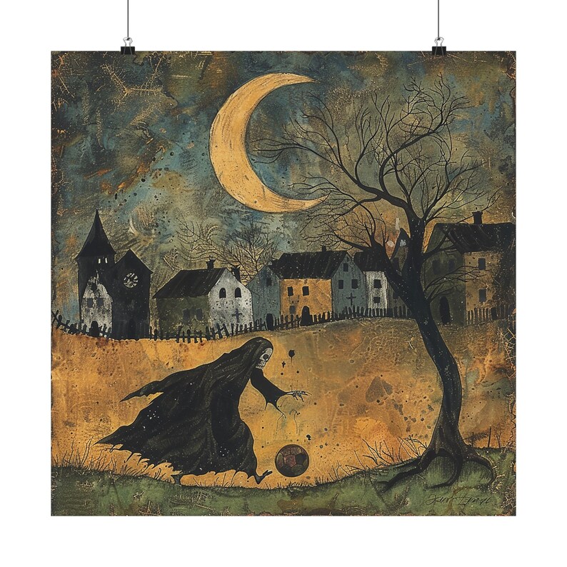 Grim Reaper Soccer2 Poster Print Monster Wall Art Premium Matte Square ...