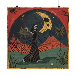Grim Reaper Golfing2 Poster Print Monster Wall Art Premium Matte Square ...