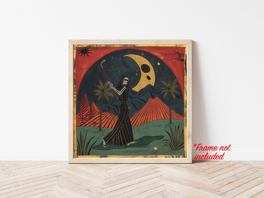 Grim Reaper Golfing2 Poster Print Monster Wall Art Premium Matte Square ...