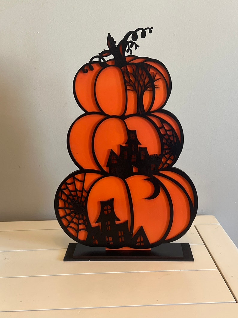 Stacked Pumpkins Decor Stacked Pumpkins Wood Halloween Decor - Etsy