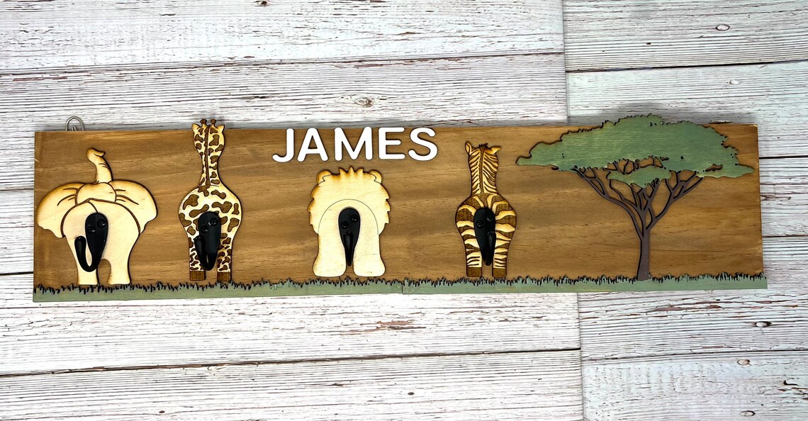 Animal Butt Hooks Sign, Safari Animal Nursery Sign, Jungle Animal Sign ...