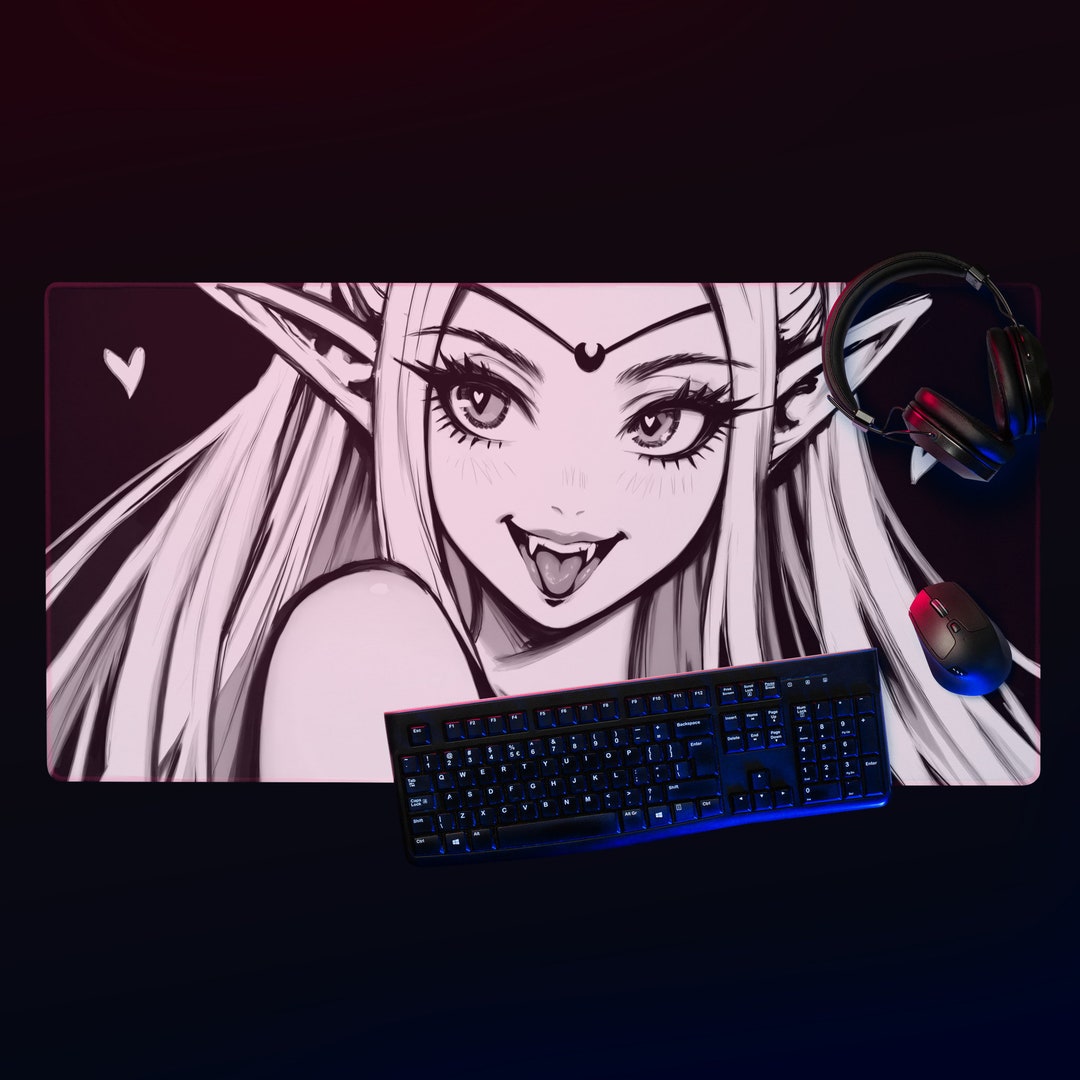 Elf Waifu Deskmat Anime Mousepad Aesthetic Manga Girls Black White ...