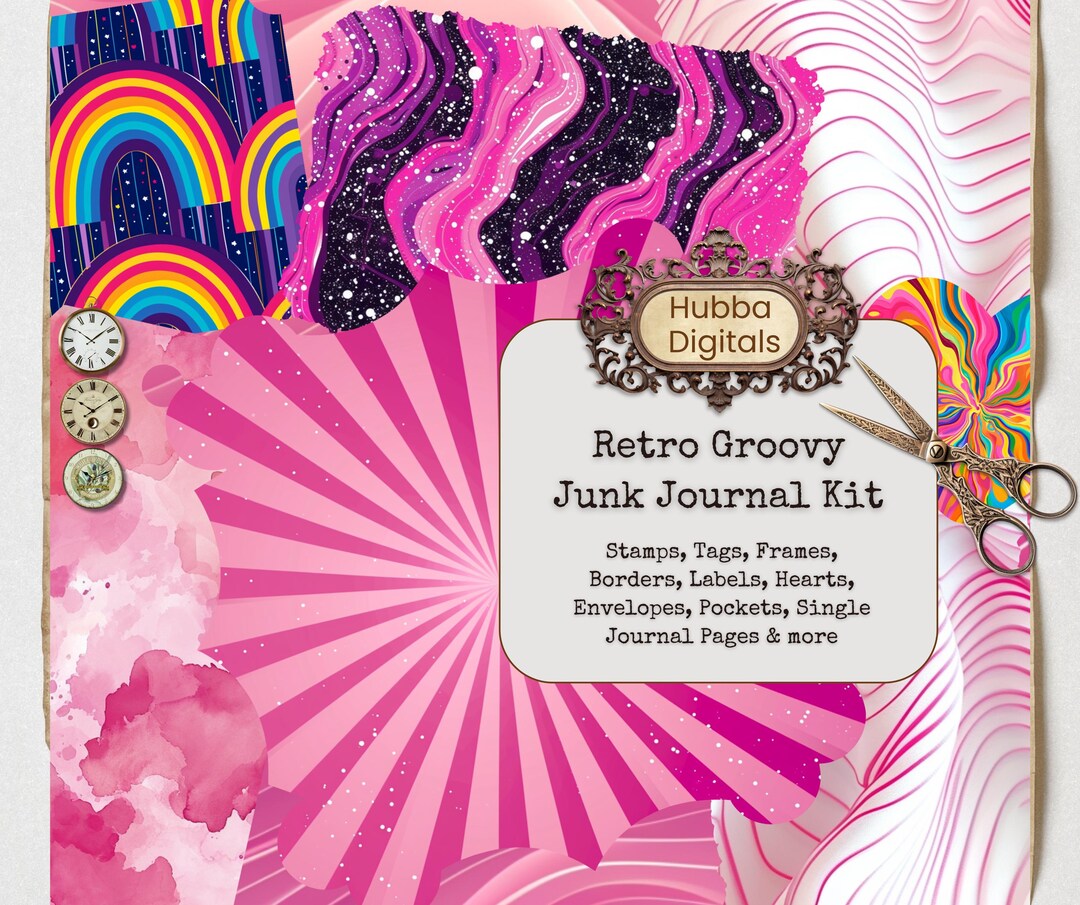 Retro Groovy Junk Journal Kit, Aesthetic Pattern Background, Groovy ...