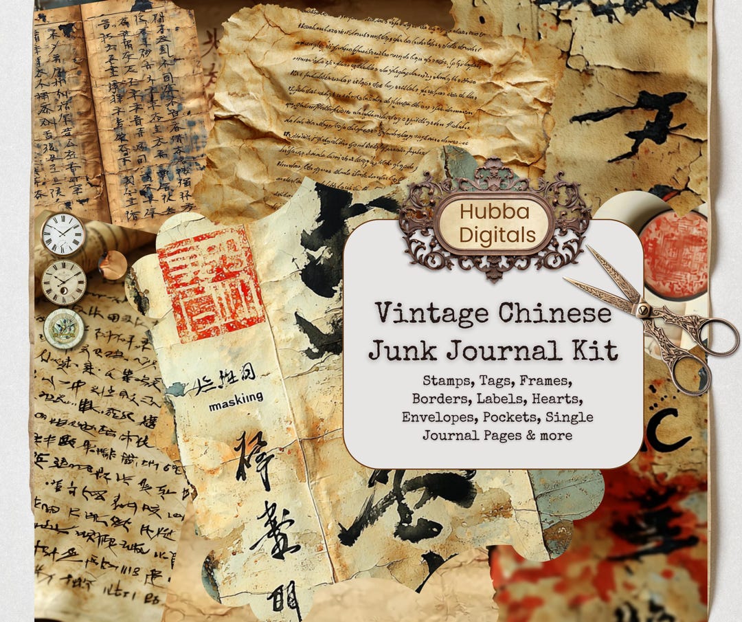 Ancient Chinese Junk Journal Kit, Distressed Chinese Calligraphy ...