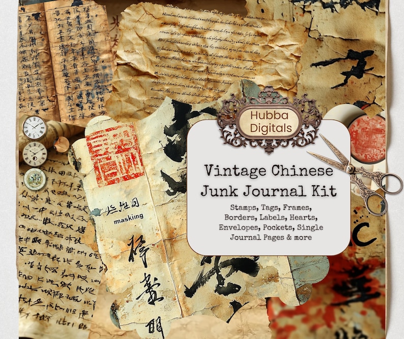 Ancient Chinese Junk Journal Kit, Distressed Chinese Calligraphy ...