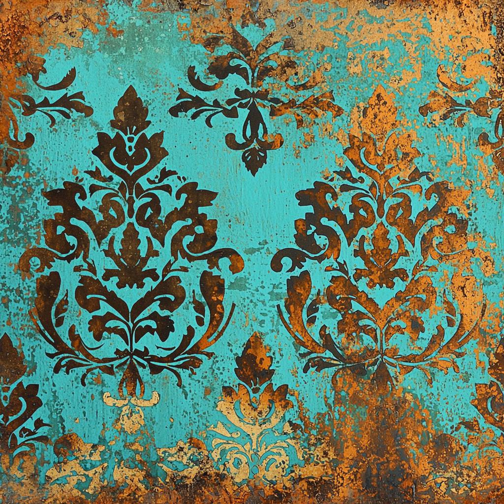 Grunge Patina Digital Paper, Antique Copper Textures, Damask Printable ...