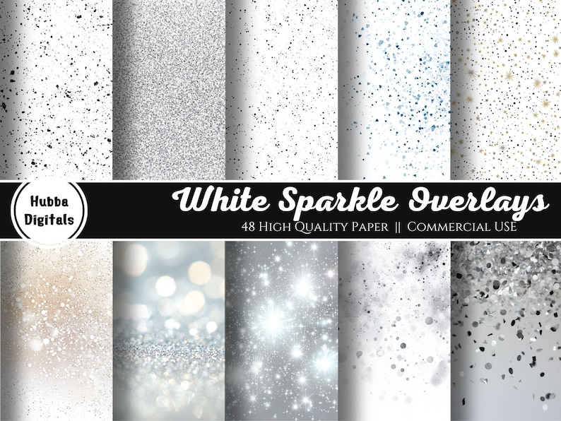 White Sparkle Overlays, Digital Clipart Graphics, Instant Download, Commercial Use, Glitter ...