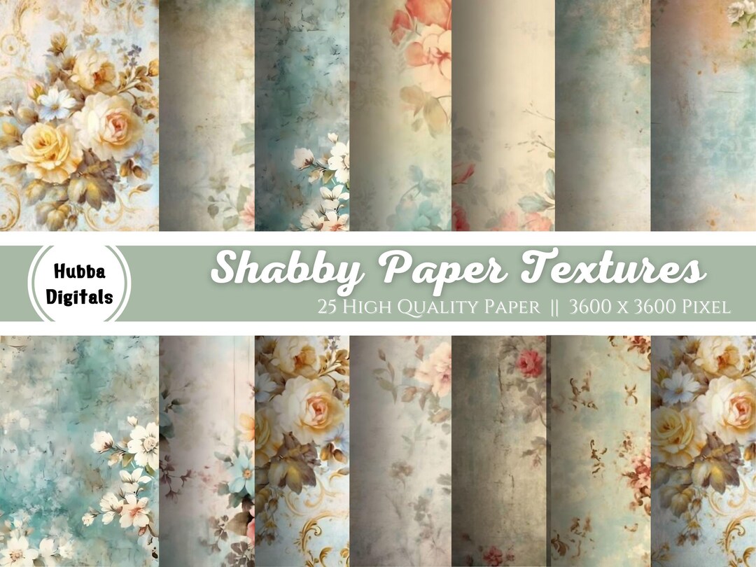 Shabby Paper Textures, 25 Vintage Rustic Shabby Flower Paper ...