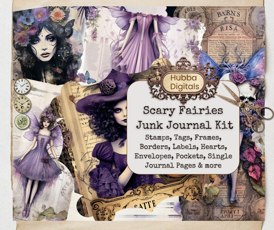 Scary Fairies Junk Journal Kit, MINI Dark Fairies, Holiday Crafting Printable Kit, Fairy ...