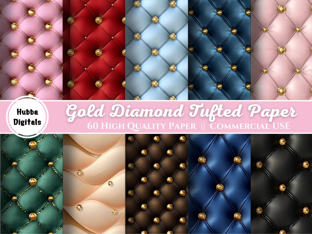 Gold Diamond Tufted Digital Paper, Luxury Quilted Backgrounds ...