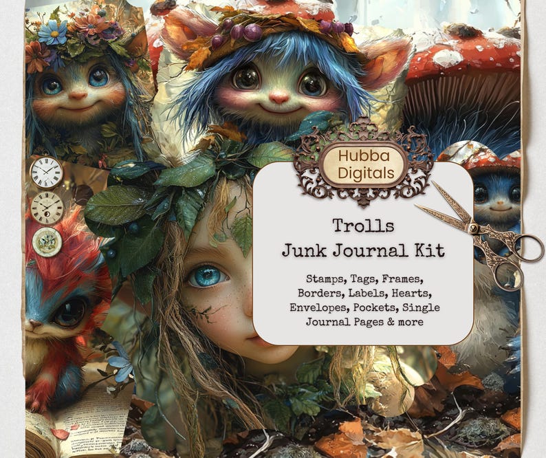 Trolls Junk Journal Kit, Fantasy Trolls Scrapbook, Printable Background ...