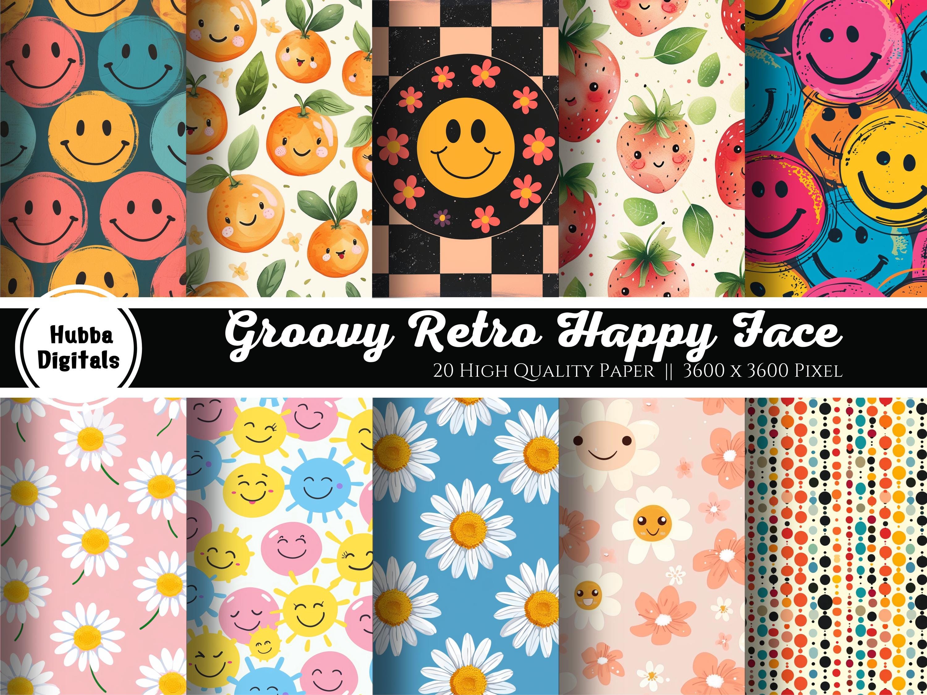 GROOVY RETRO, Retro Happy Face Seamless Pattern, 20 Retro Background ...