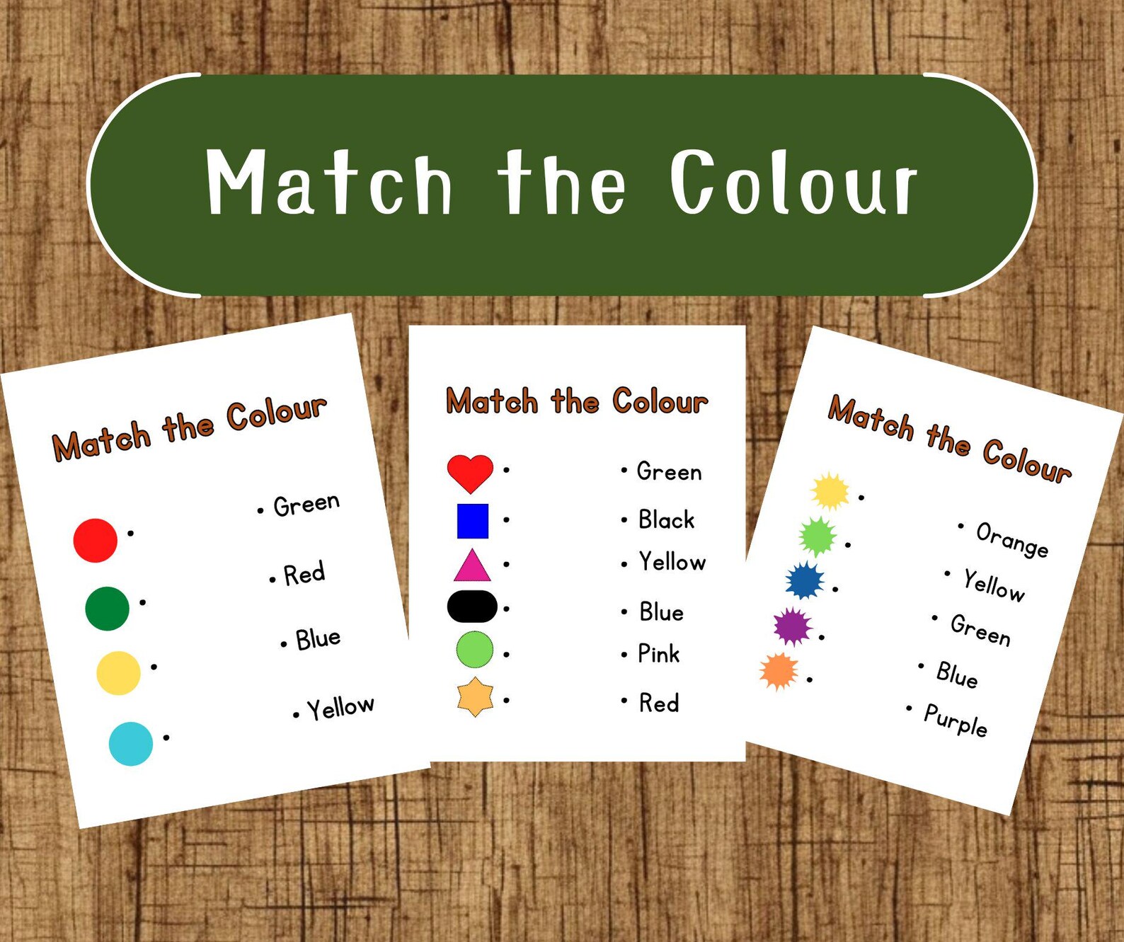 Printable Matching Worksheets, Match the Colors, Kindergarten Preschool ...