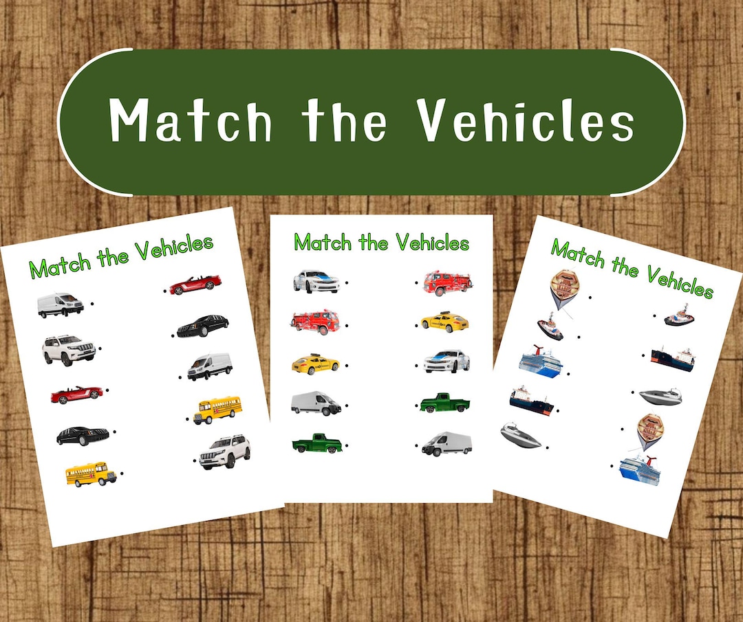 Printable Matching Worksheets, Match the Vehicles, Kindergarten ...