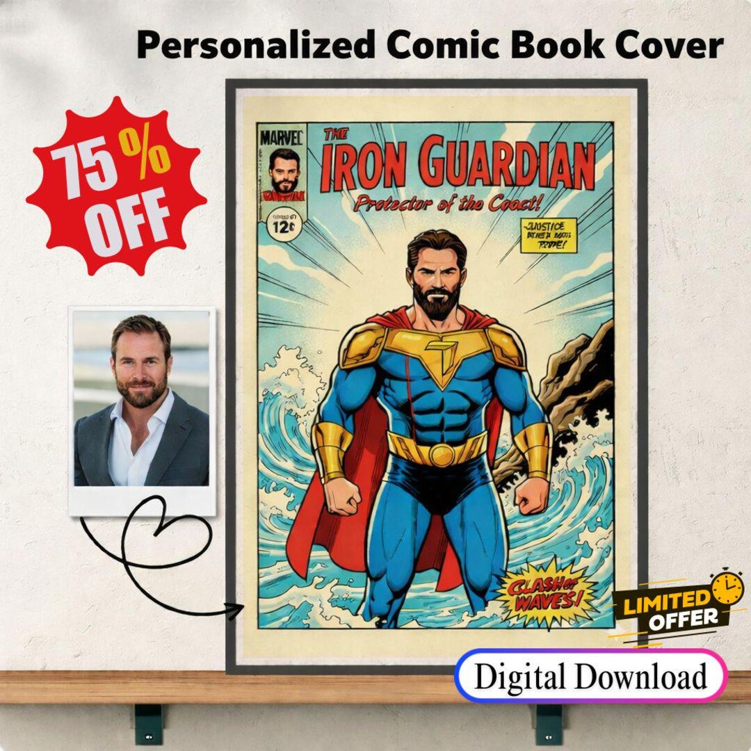 Personalized Comic Book Cover Portrait, Retro Superhero Art (digital ...