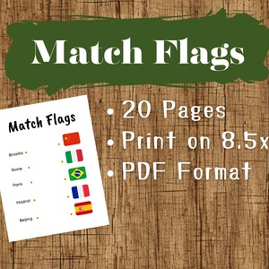 Printable Matching Worksheets, Match the Flag, Kindergarten Preschool ...