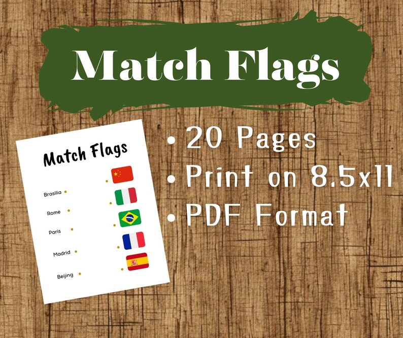Printable Matching Worksheets, Match the Flag, Kindergarten Preschool ...