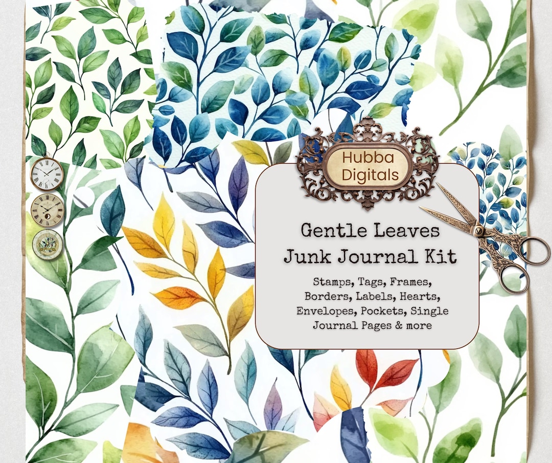 Gentle Leaves Junk Journal Kit, Digital Paper, Eucalyptus Greenery ...