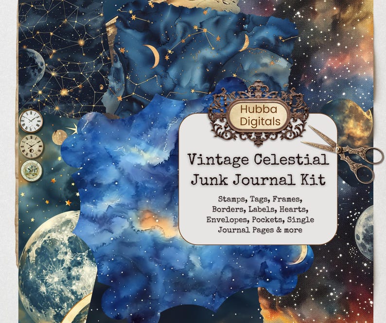 Vintage Celestial Junk Journal Kit, Ephemera, Printable Scrapbook Paper ...