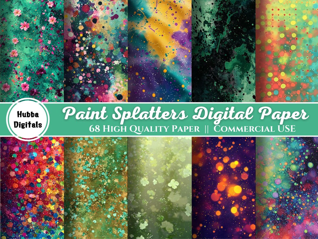 Paint Splatters Digital Paper, Printable Scrapbook Paper Backgrounds ...