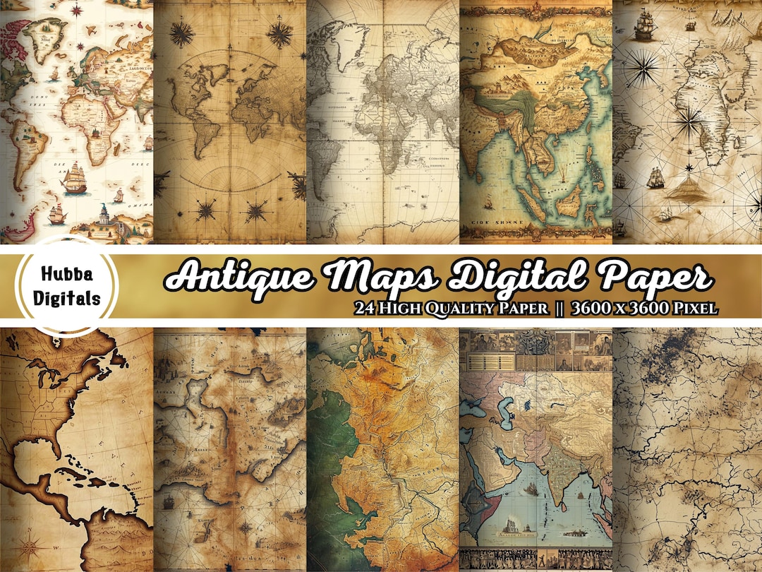 Antique Maps Digital Paper, 24 Vintage Maps, World Map Scrapbook Paper ...