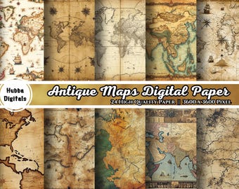 Antique Maps Digital Paper, Vintage Maps, World Map Scrapbook Paper ...