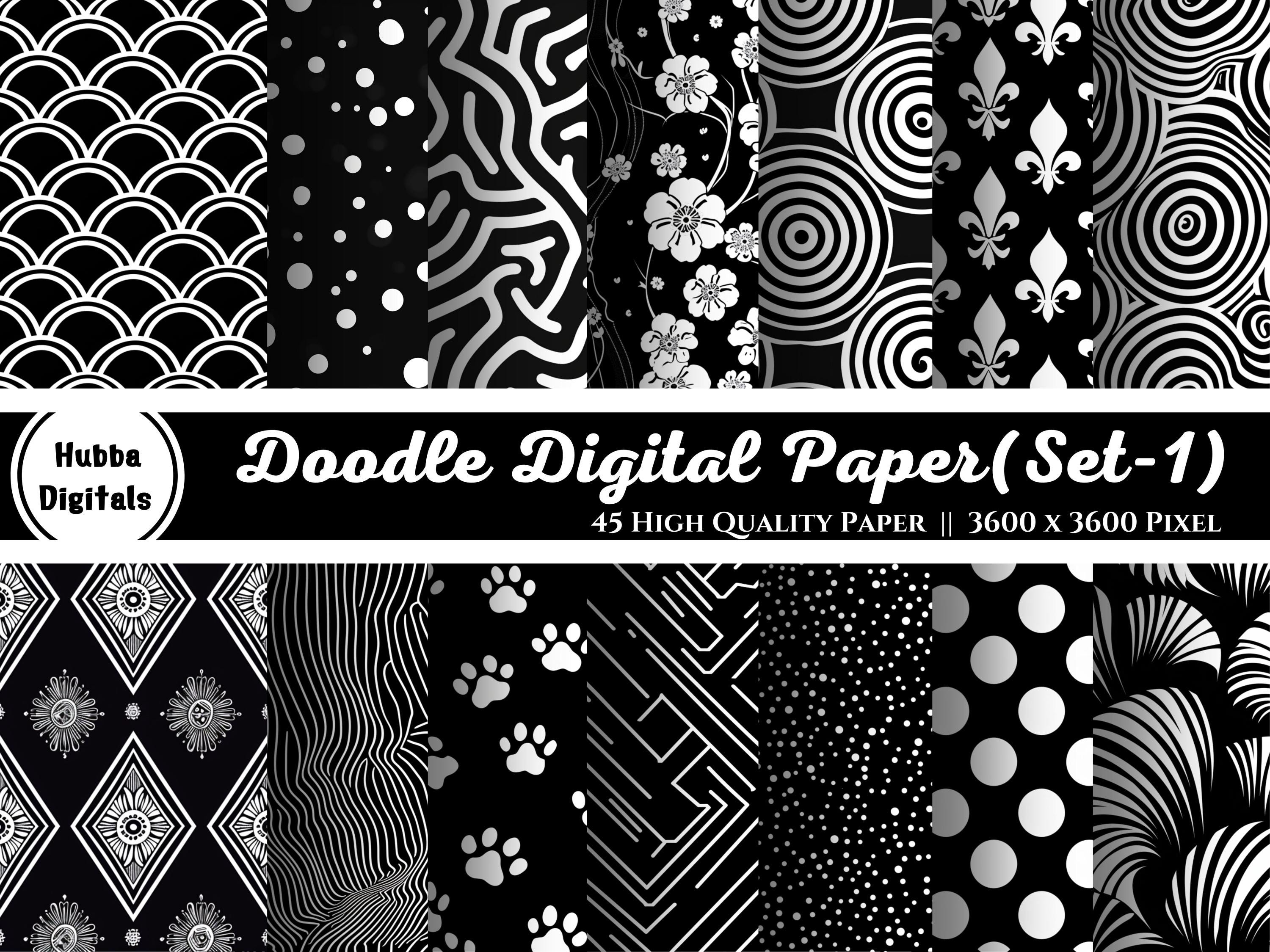 Black and White Doodle Digital Paper Pack| 45 Patterns Scrapbooking ...