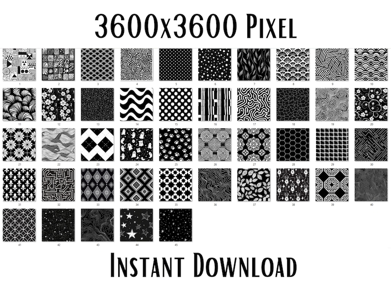 Black and White Doodle Digital Paper Pack| 45 Patterns Scrapbooking ...