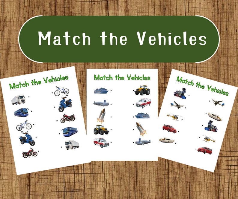 Printable Matching Worksheets, Match the Vehicles, Kindergarten ...