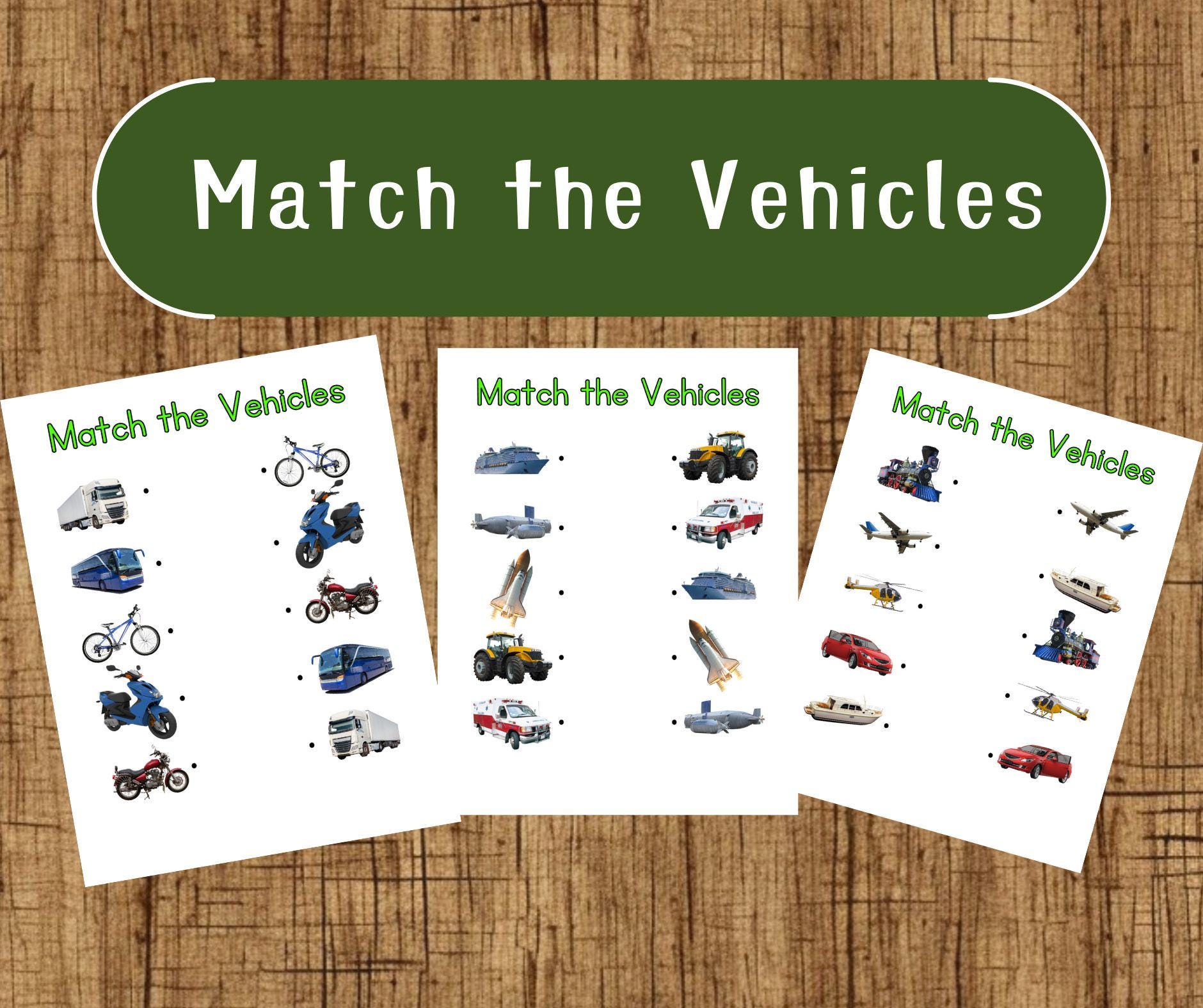 Printable Matching Worksheets, Match the Vehicles, Kindergarten ...